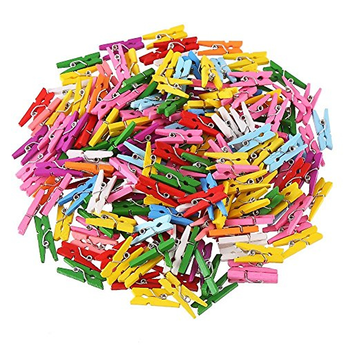 DIYASY 120 Pcs Mini Colored Wood Clothespins,1 Inch Craft Clips Photo Paper Peg Pin with Jute Twine for Photo and Picture Hanging.