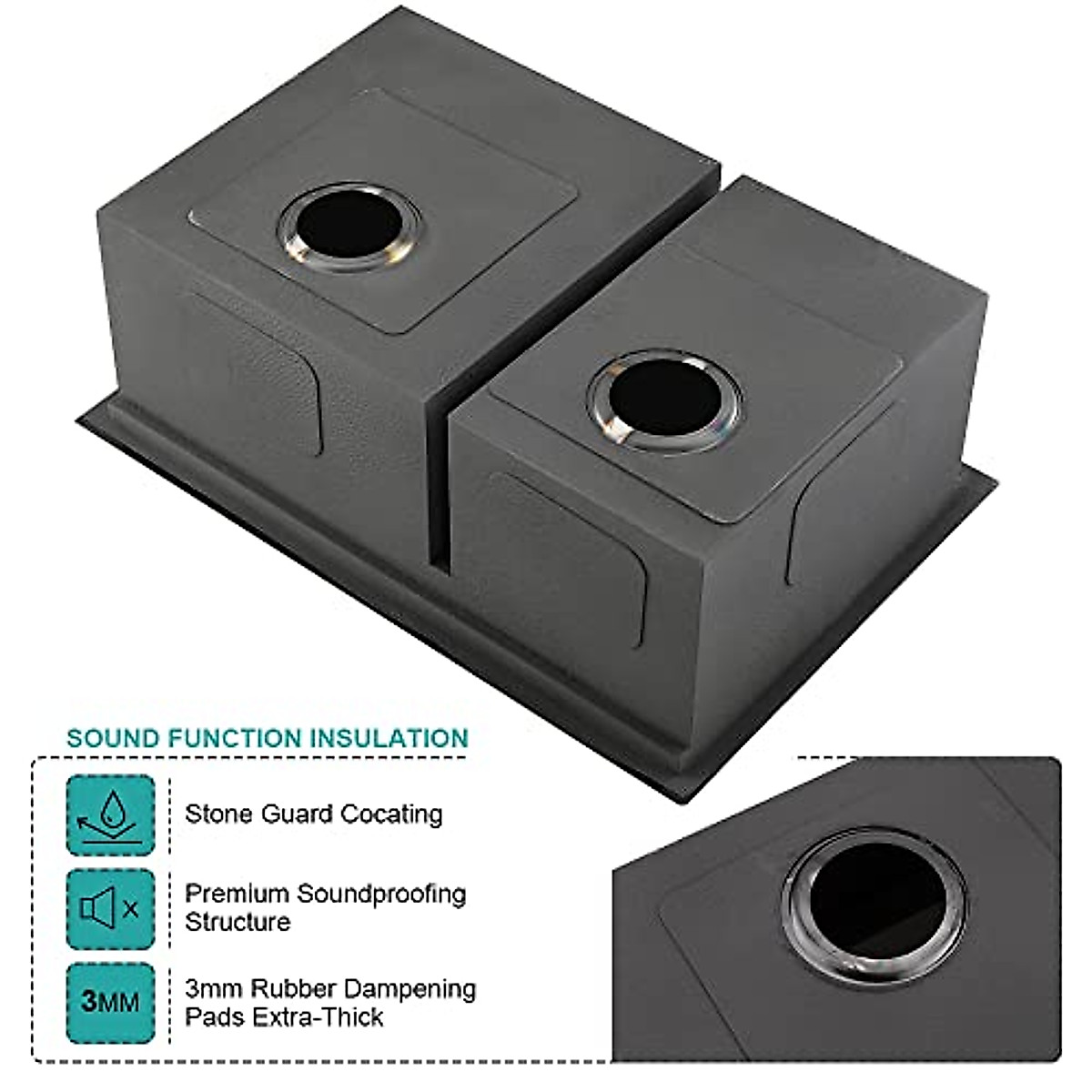 33 Black Undermount Kitchen Sink Workstation - iAnomla 33 x19 Inch Black Kitchen Sink Undermount Sink 16 Guage Stainless Steel Ledge Workstation 60/40 Double Bowl Kitchen Sink with Cutting Board