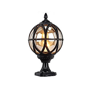 JSBDPHW European Style E27 Pillar Lamp Outdoor Post Light Fixture Creative Spherical Column Light Glass Lampshade Waterproof IP55 Villa Garden Decoration Landscape Light