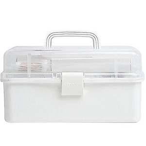 Tosnail 13-Inch 3 Layers Plastic Craft Organizer Box Storage Container First Aid Carrying Case for Sewing, Painting, Arts - White