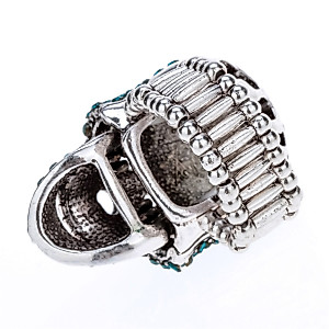 Szxc Women's Skull Stretch Ring Fit Finger Size 7 to 9, Elastic Band Ring, Moving Jaw, Silk Scarf Holder, Women Biker Jewelry