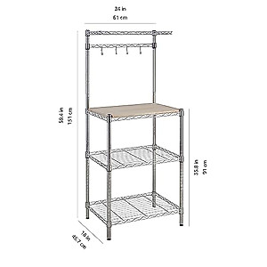 Amazon Basics Kitchen Storage Baker's Rack with Removable Top, Chrome/Beige, 18"D x 24" W x 59"H