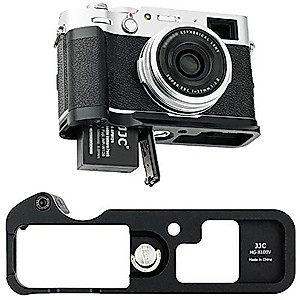 JJC Dedicated Metal Hand Grip L Bracket Anti-Slid Holder for Fujifilm Fuji X100V X100F Camera, Arca Swiss Type Quick Release Tripod Plate Design w/Battery Compartment Opening