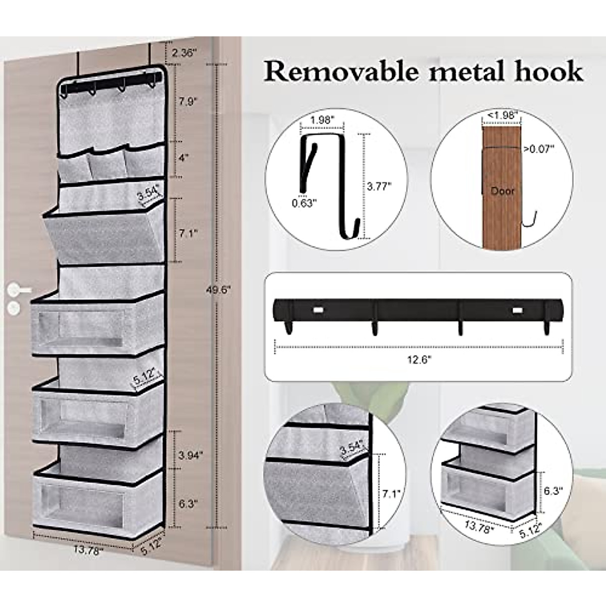 VICTOR'S Super Practical Functional Door Over Hanging Organizer,Behind The Door Storage Organizer with Door Hook and Large Clear Windows, Hanging Wall File Organizer (1 Pack C-Silk-Grey)