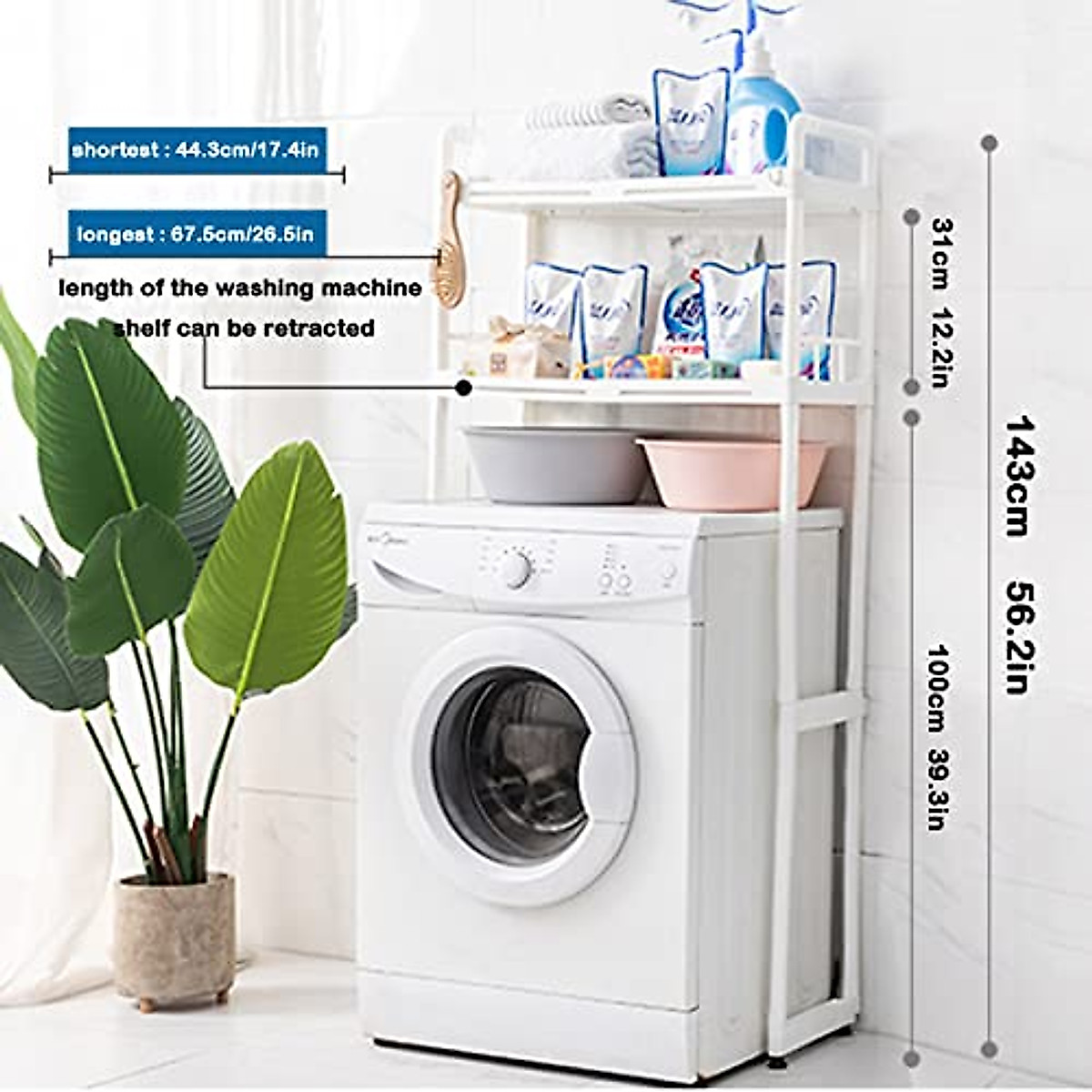 Articles for daily use Above Washer Dryer Adjustable Storage Shelf, 2-Tier Space Saving Rack Bathroom Organizer, Laundry Room Shelving Units Over The Washing Machine White