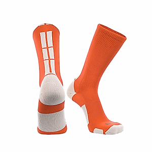 TCK Baseline 3.0 Athletic Crew Socks (Orange/White, Large)