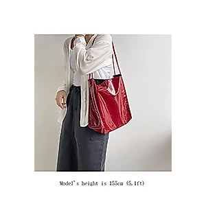 Ulisty Women Patent Leather Bag Soft Tote Bag Casual Shoulder Bag Fashion Handbag black