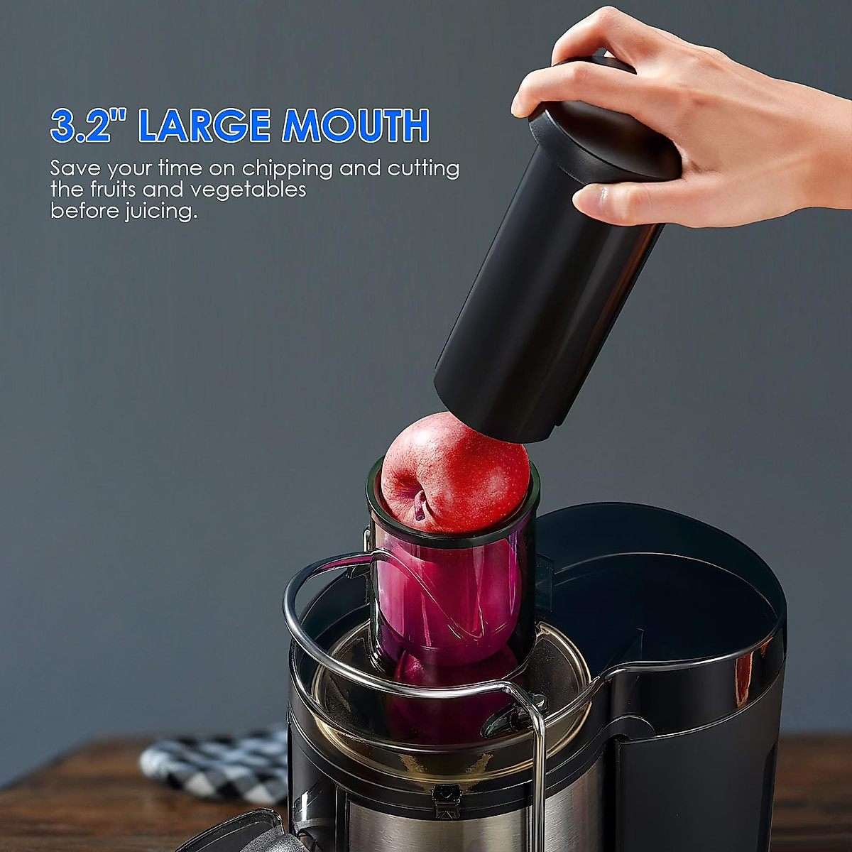 TeqHome Juicer Machines, 1000W Centrifugal Juice Extractor with Larger 3.2'' Feed Chute, 3-Speed Setting, Easy to Clean, Upgraded Stainless Steel Juicer Extractor for Fruits & Vegetables, BPA-Free