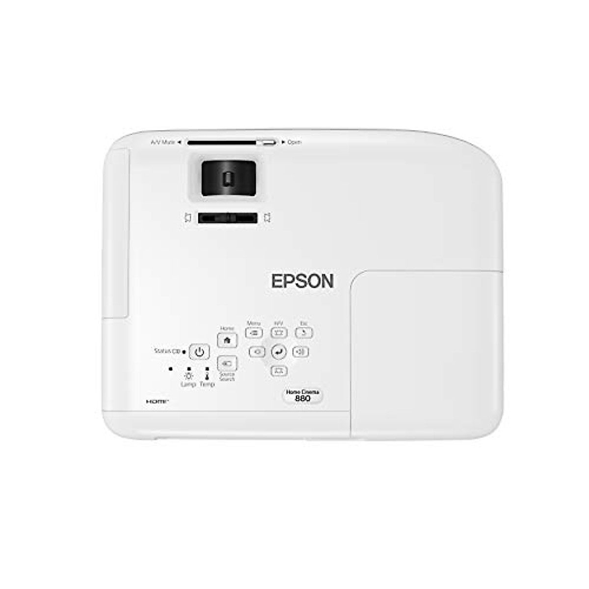 Epson Home Cinema 880 3-chip 3LCD 1080p Projector, 3300 lumens Color and White Brightness, Streaming and Home Theater, Built-in Speaker, Auto Picture Skew, 16,000:1 Contrast, HDMI 2.0, White
