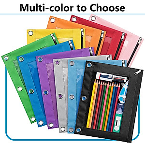 Forvencer 3 Ring Binder Pencil Pouch - Clear Window Pencil Case with Smooth Zipper, Big Capacity Pencil Bag with 3 Reinforced Grommets, Sky Blue