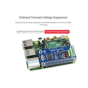 RS485 CAN HAT for Raspberry Pi 4 3/2/1 Model B B+ A+, Onboard CAN Controller MCP2515 via SPI Interface, Transceiver SN65HVD230 and SP3485, Allow Long-Distance Communication via RS485/CAN Function