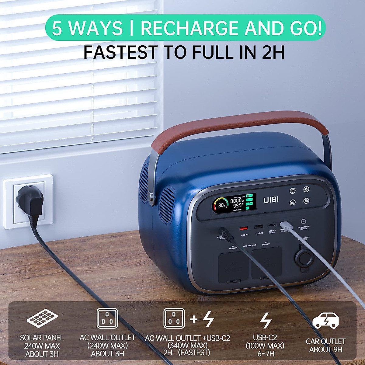 UIBI Portable Power Station 666Wh,700W Battery Generator Portable with 100W PD [Bidirectional], Pure Sine Wave 110V AC [Rubber Cap], Portable Generator for Camping,Travel,Off-grid