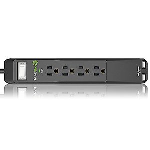 TrickleStar TS1206 4 Outlet PRO Series Surge Protector with 2 USB Charging Ports, 1080 Joules, Ceramic, Fireproof Surge Protection, Reduce Plug-Load