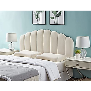 Ball & Cast Tufted Velvet Upholstered Headboard Channel, Queen Full Size Bed Adjusted Height 42-50 inch, Cream