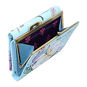 Anuschka Hand-Painted Genuine Leather Women's RFID Blocking Small Flap French Wallet - Jardin Bleu