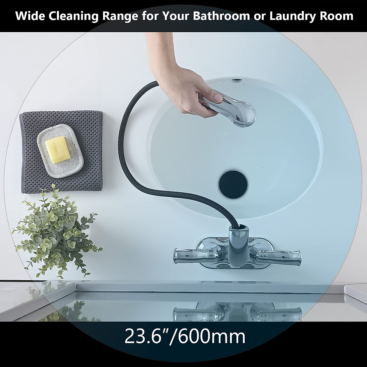 Besfelos Bathroom Faucet with Pull Out Sprayer, 4 Inch Centerset 3 Hole Faucet Utility Sink Faucet, 2 Handle Pull Out Faucet for Bathroom, Utility Sink or Laundry Tub, Chrome