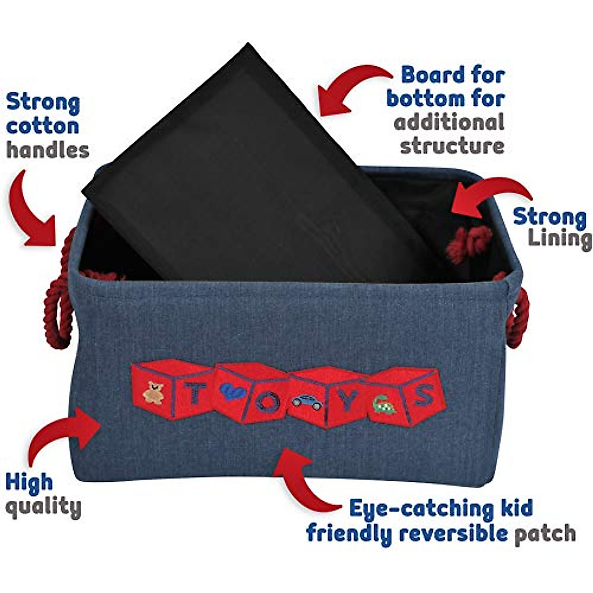 Toy Storage Basket Bin for Organizing Baby, Kids, Dog Toys, Children Books. Denim Canvas Box Organizer w/Attractive Red Patch for Playroom, Nursery …