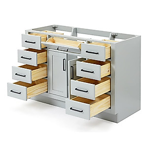 ARIEL Hepburn Bathroom Vanity Base Cabinet 48" Grey, Single Sink Configuration, 2 Soft Closing Doors, 9 Full Extension Dovetail Drawers, Toe Kick, Matte Black