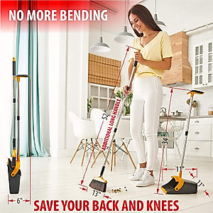 Broom and Dustpan Set with Long Handle - Kitchen Brooms and Stand Up Dust Pan Magic Combo Set for Home - Lobby Broom with Rotation Head and Standing Dustpan for Floor Cleaning