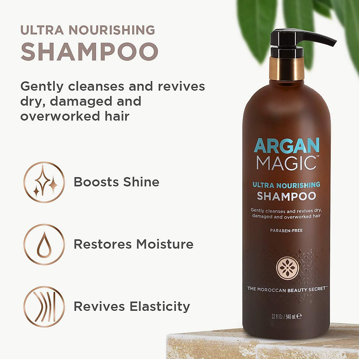 Argan Magic Ultra Nourishing Shampoo - Argan Oil and Antioxidants to Nourish and Restore Damaged and Over-Processed Hair Types | Made in USA, Paraben Free, Cruelty Free (32 oz)