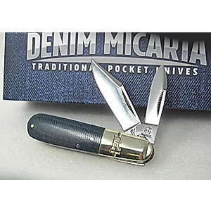 Blue Jean Denim Micarta Handle Rough Ryder Traditional Two Blade Barlow Pocket Knife