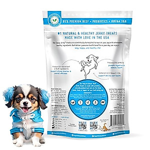 HappyTails Canine Wellness, Jazzy Jerky, Natural 95% Beef Jerky Treats, Healthy Dog Treats Made in USA, Gut & Immune Health, Skin & Coat, Small-Large Dogs, 5 oz