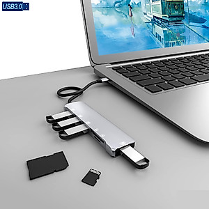 USB C to USB 3.0 Hub for iPad Pro 11/ iPad Mini/MacBook Air 6 in 1 Multifunction SD MicroSD Adapter for MAC