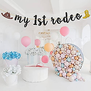 INNORU My 1st Rodeo Banner, Mexican Theme first Birthday Party Decorations, West Cowboy Cowgirl 1st Birthday Party Decorations Black Glitter