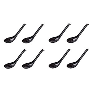JapanBargain 4889, Set of 8 Chinese Soup Spoons Japanese Soup Spoons Wonton Soup Spoons Rice Spoons Pho Spoons Ramen Soup Spoons Dinner Spoons, Black, 6.5 inch