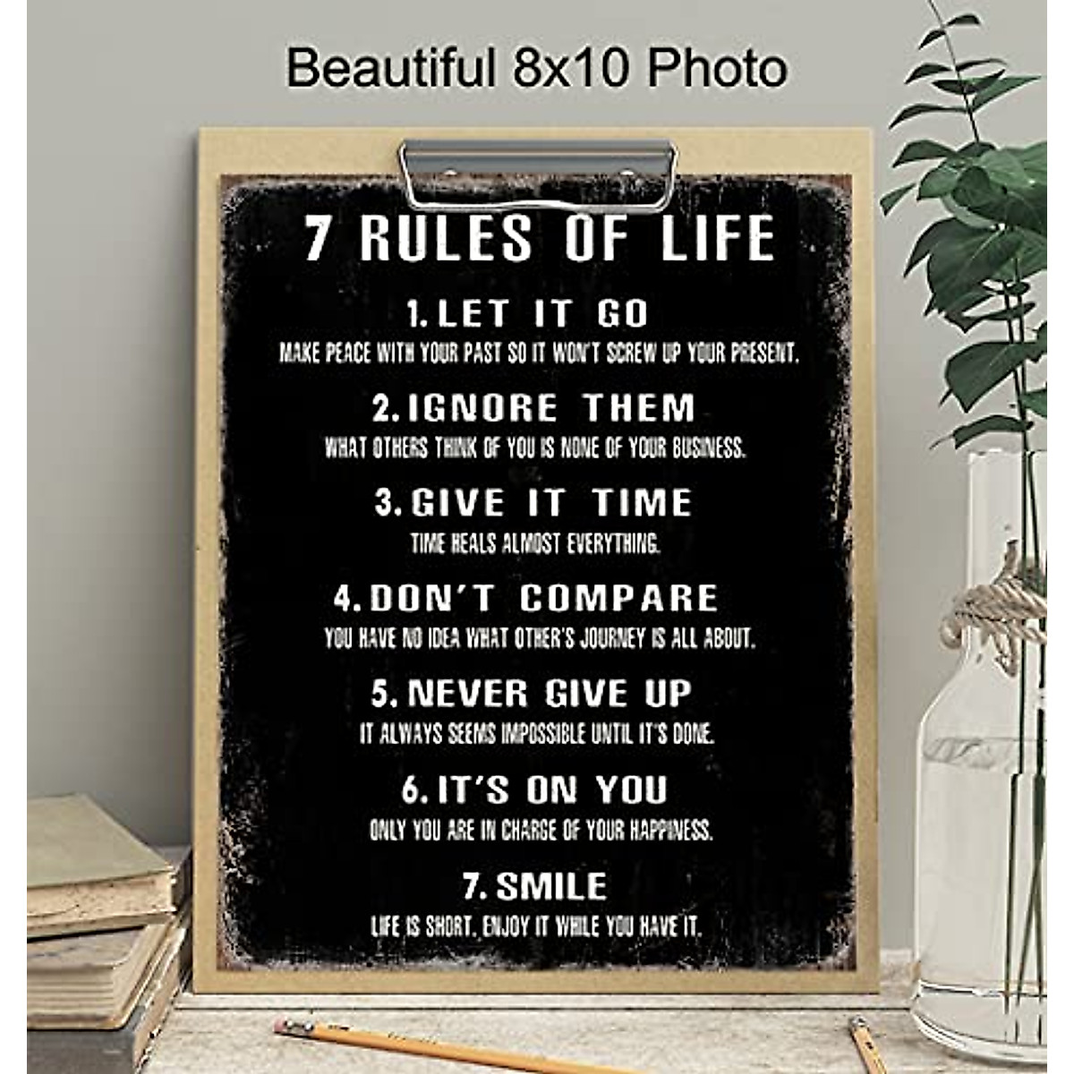 7 Rules Of Life Wall Art - Motivational Posters, 8x10 - Inspirational Gifts for Women, Men - Inspirational Wall Decor - Inspiring Positive Quotes Wall Decor - Home Office, Bedroom, Living Room