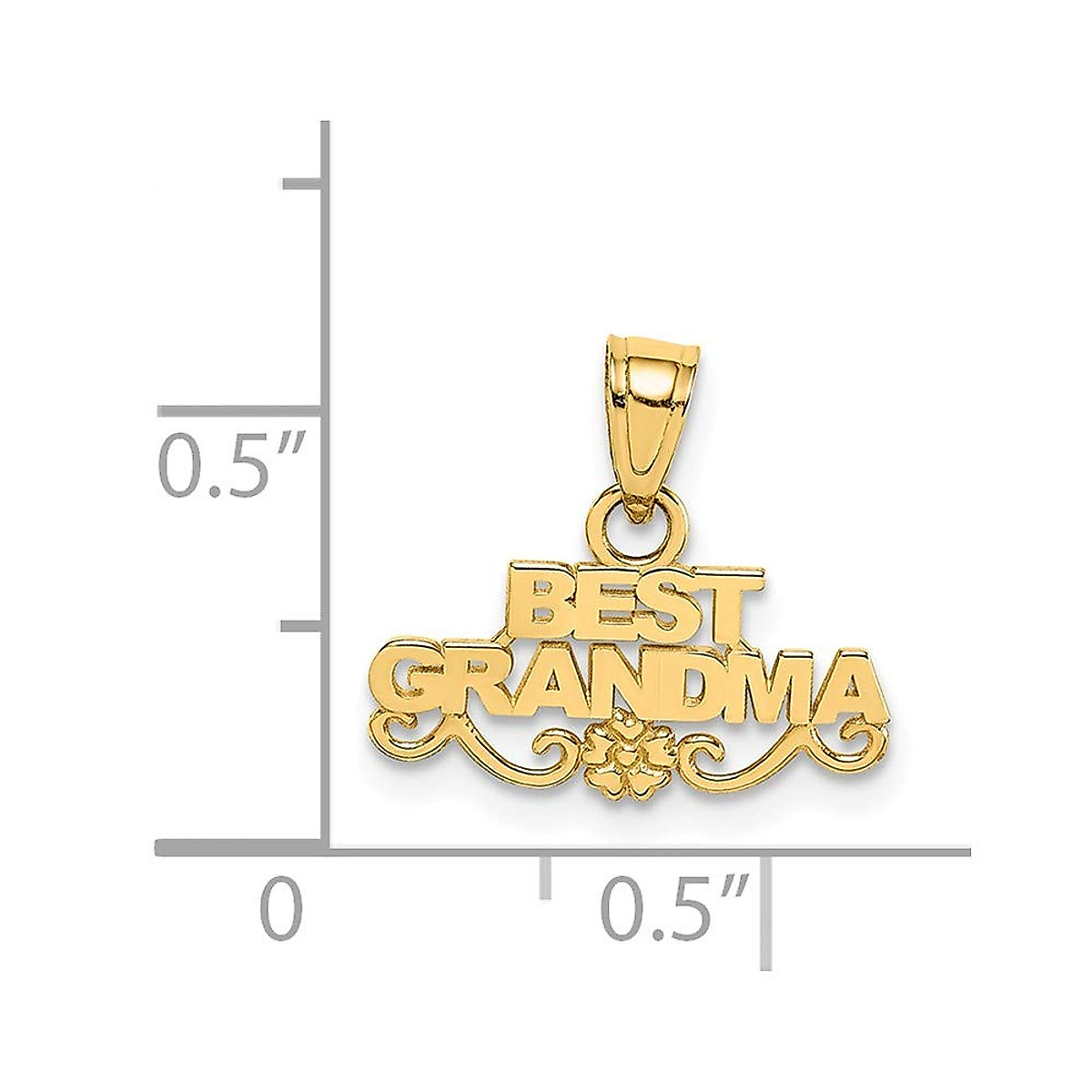 Solid 14k Yellow Gold Best Grandma Pendant Charm - 14mm x 15mm