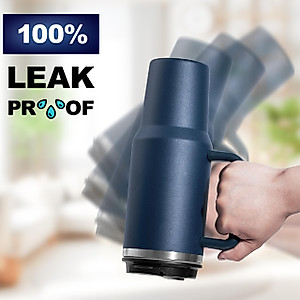 Klickpick Home 40 Ounce Stainless Steel Vaccum Insulated Thermal Tumbler With Handle Lid 2 straws, Reusable Travel Coffee Mug Cup Cupholder friendly, Keeps cold for 30 H, 100% Leakproof (Navy Blue)