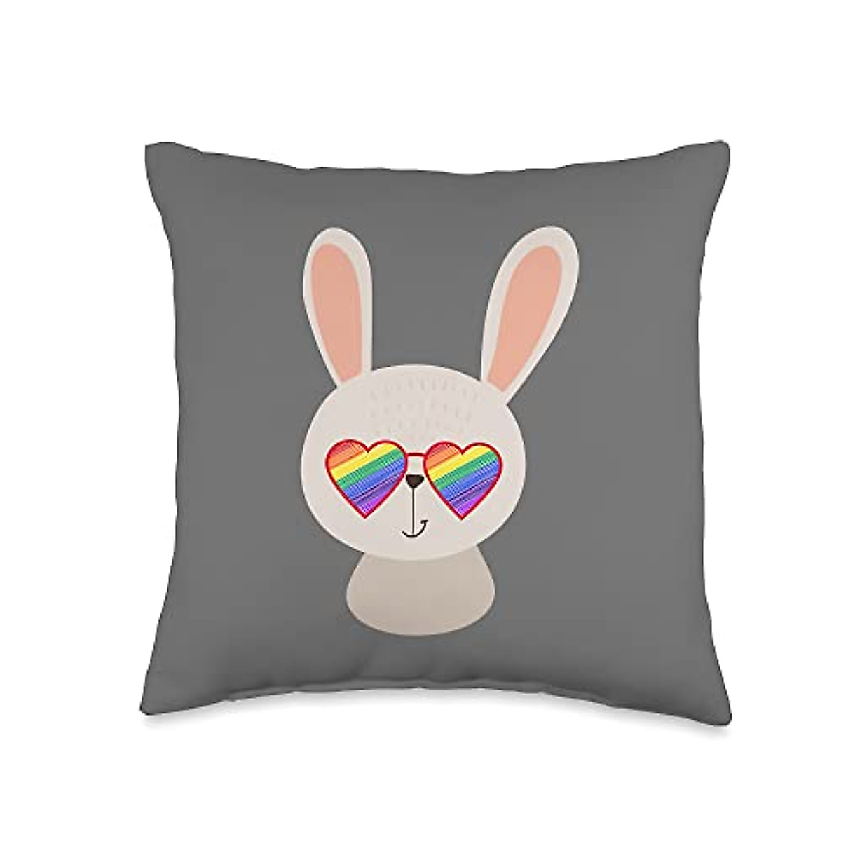 Gay Pride Cute Bunny Lover Gifts Cute Bunny Lover LGBTQ Stuff Teen Rainbow Sunglasses Rabbit Throw Pillow, 16x16, Multicolor