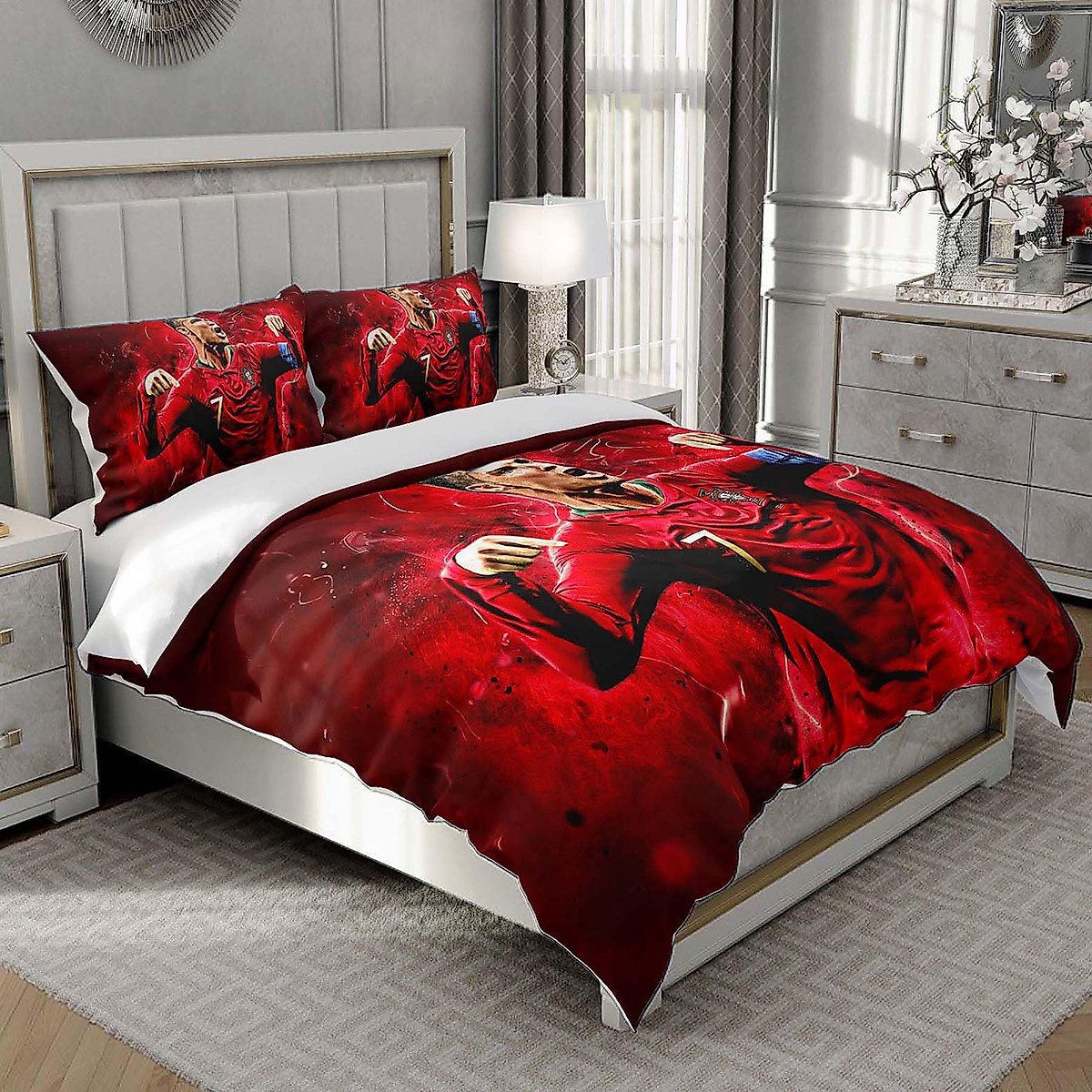 Generic Football Duvet Cover Full Microfiber Bedding Set 3PC Kids Comforter Cover Set, Lightweight Soft Zipper Breathable Closure - Duvet Cover Full 80""x90""