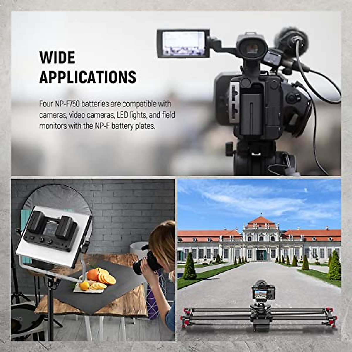 Neewer 4 Packs NP-F750 Replacement Batteries 7.4V 5600mAh with 4 Channel Battery Charger & Power Adapter, Compatible with NP-F550/750/770/970 FM500H QM71D QM91D, Field Monitor, Video Light