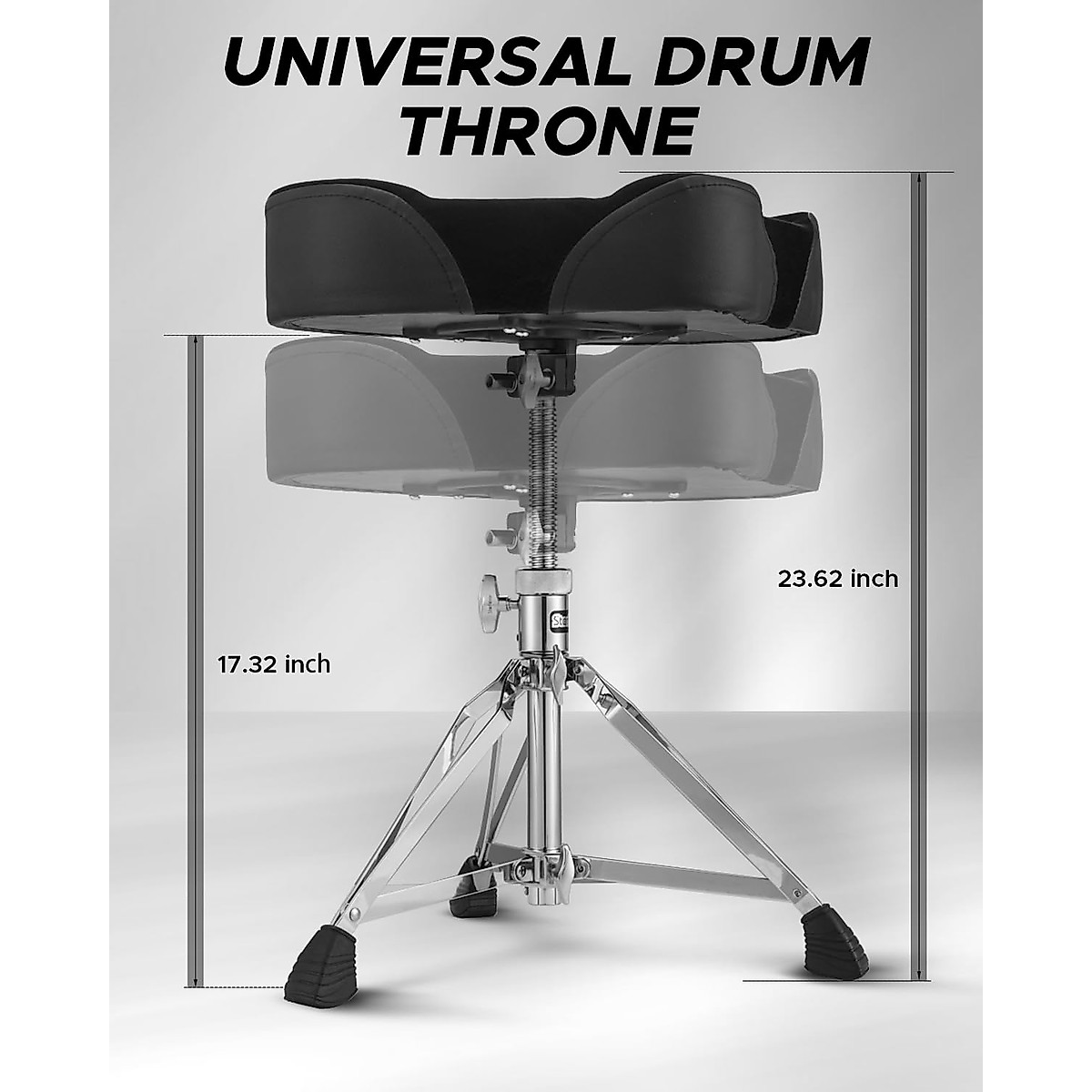 Starfavor Drum Throne Height Adjustable Padded Seat Drum Stool Saddle Drum Seat, with Double Braced Anti-Slip Feet Swivel Drum Chair for Adults, Motocycle Style, ST-500
