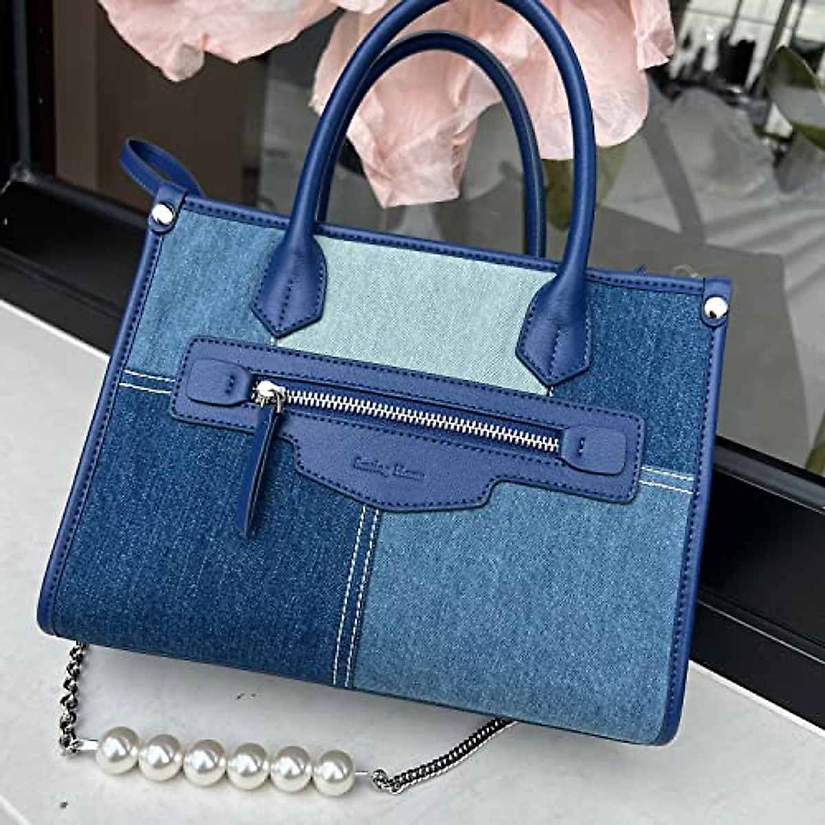 GLOD JORLEE Stylish Large Tote Bags for Women, Large Denim Shoulder Tote Handbags with a Small Denim Purses(Blue)