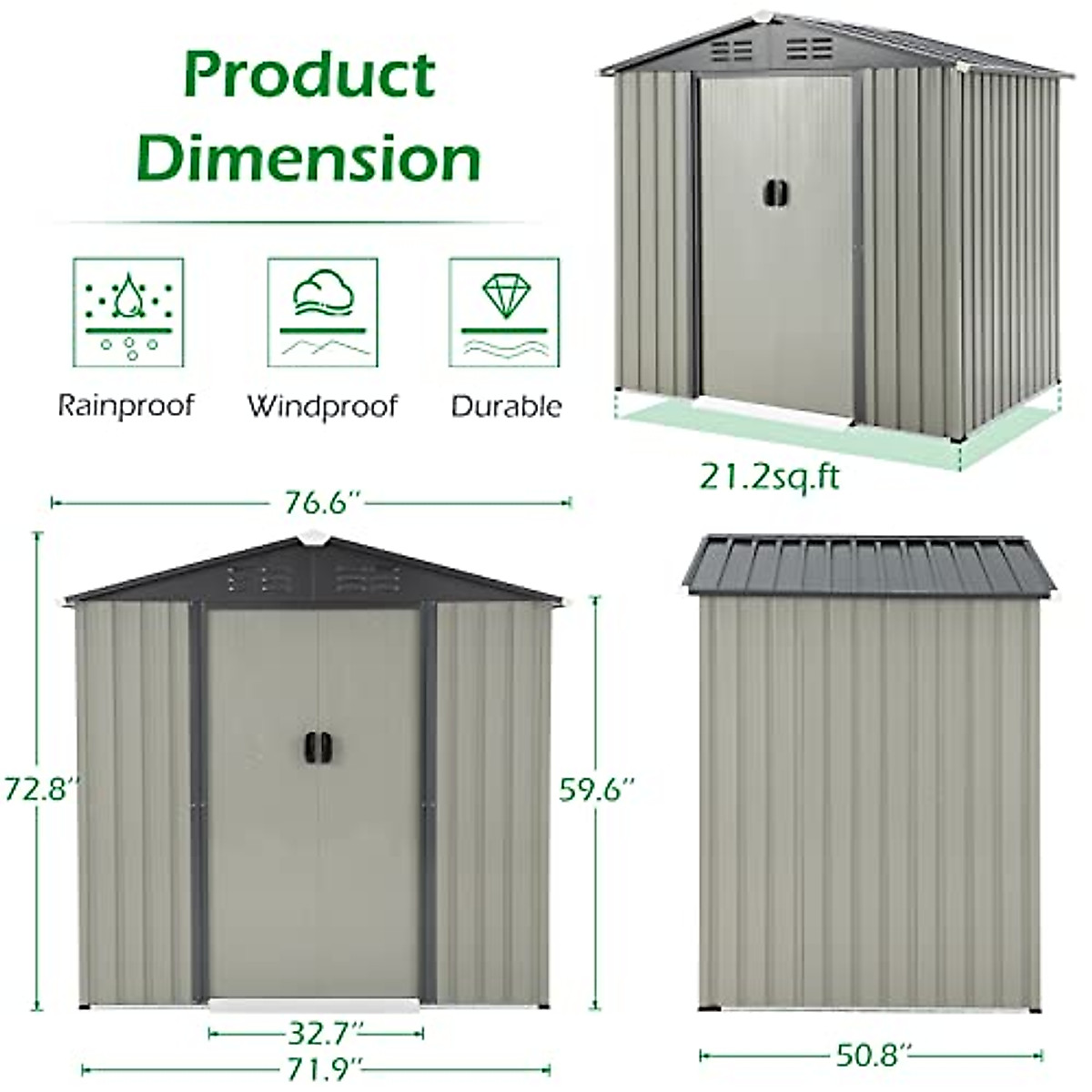 AECOJOY 6' x 4' Outdoor Storage Shed, Small Tool Shed with Sliding Door,Outside Storage Cabinet for Garden, Backyard.