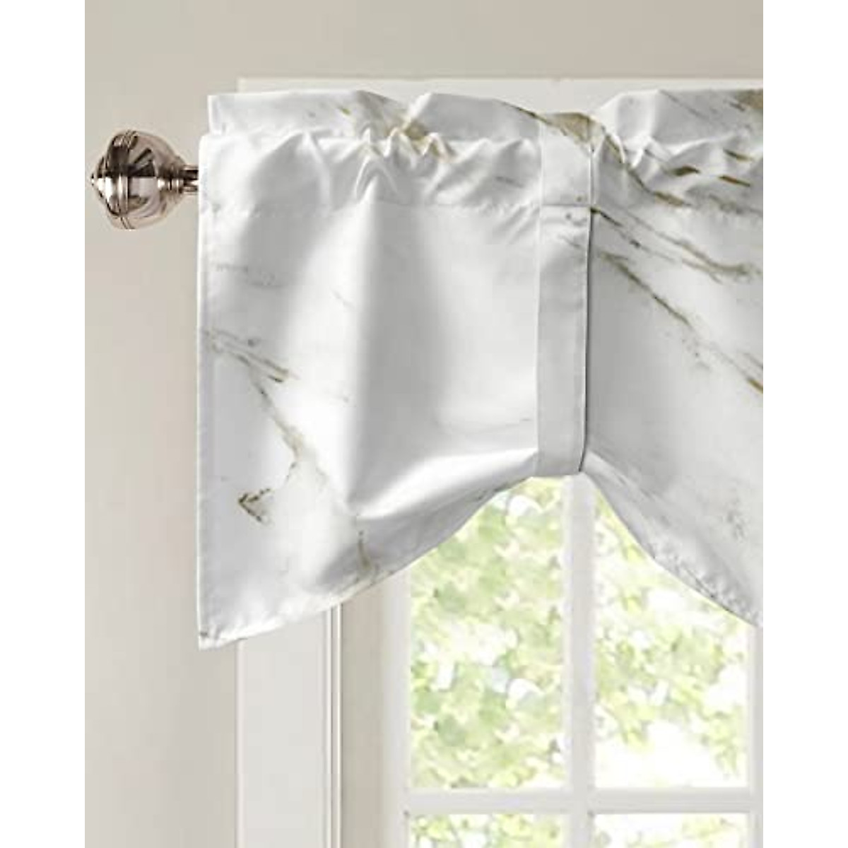 Tie Up Valance Curtains Rod Pocket 42 x 12In, White Gold Marble Short Curtain for Kitchen Cafe Bedroom Living Room Window, Thermal Insulated Decor Valances for Windows, Wild Symbol