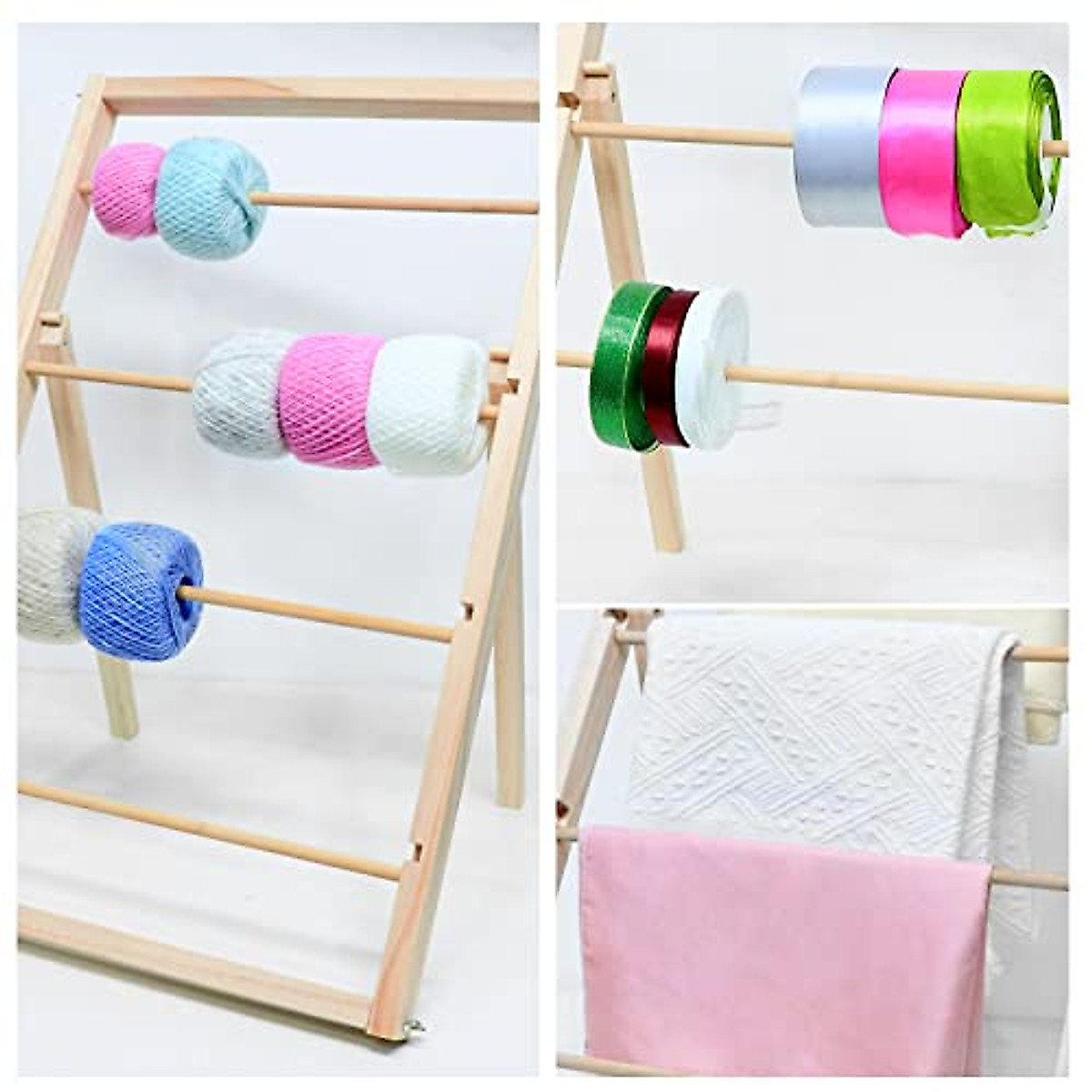 Wood Ribbon Storage Organizer - Ribbon Holder Organizer Rack for Craft Paper Roll - Christmas Gift Wrapping Ribbon Dispenser - Ribbon Organizer for Craft Room, 4-Ply, 1 Pack