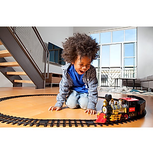 MOTA Classic Holiday Christmas Train Set with Real Smoke - Authentic Lights, and Sounds - A Full Set with Locomotive Engine, Cargo Cars, Tracks and Christmas Spirit