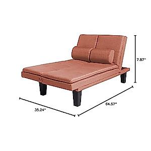Morhome Futon Bed,63.4” Convertible Sleeper Tapered Wood Legs,Small Splitback Sofa for Living Room,Bedroom,Orange