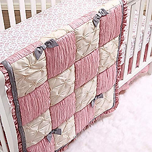 The Peanutshell Bella Crib Bedding Set for Baby Girls - 3 Piece Nursery Set - Crib Quilt, Fitted Crib Sheet, Dust Ruffle