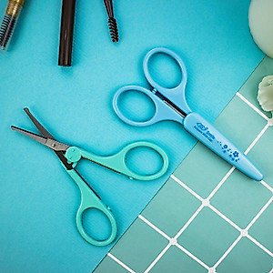 Humbee Eyebrow Scissors, Small Scissors for Facial, Nose, Eyebrow, Mustache, and Beard Hair Trimming & Grooming, Safety Edge, Green Long Cap