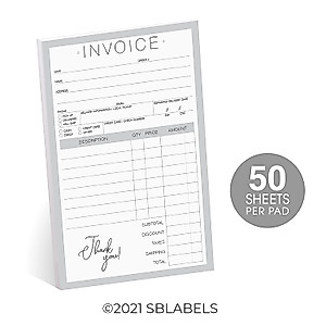 Chic 2-Part Carbonless Invoice Form Pad / 50 Sheets Per Pad / 5.5" x 8.5" Carbon Copy Purchase Sales Receipt Book