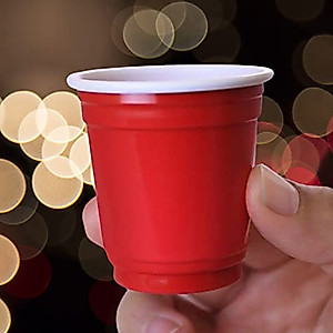 PARTY BARGAINS 2oz Plastic Shot Glasses - (120 Pack) Mini Red Disposable Plastic Shot Cups, Jello Shots, Perfect Size for Serving Condiments, Snacks, Samples and Tastings