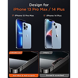 DIMONCOAT 4-PACK Privacy Screen Protector Compatible iPhone 13 Pro Max/ 14 Plus 6.7''[Auto Alignment Kit] [10X Military Protection] iPhone 13 Pro Max / 14 Plus Diamonds Hard Tempered Glass [Anti-Spy]
