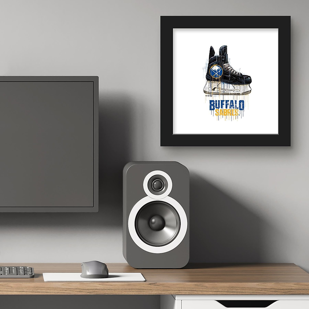 Trends International Gallery Pops NHL Buffalo Sabres - Drip Skate Wall Art, Black Framed Version, 12" x 12"