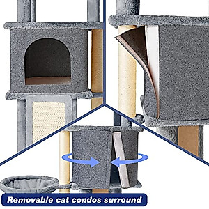 TSCOMON 36.6" Multi-Level Cat Tree Cat Tower for Indoor Cats, Plush Perch with Cat Condos and Scratching Posts with Hammock Basket and Hanging Ball, Grey