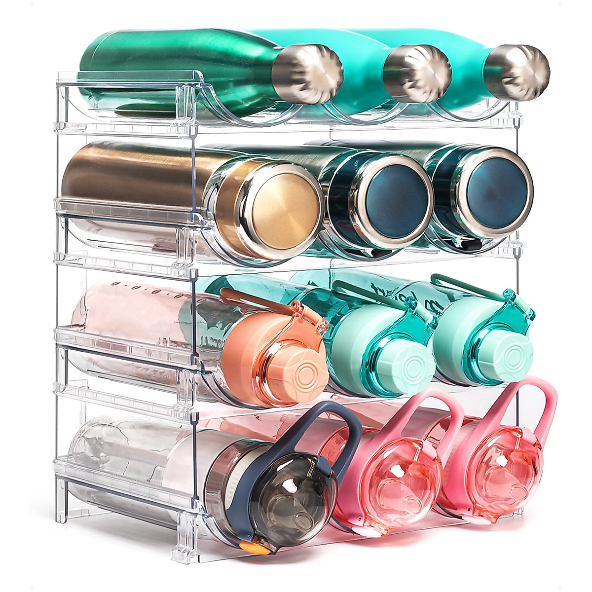 Water Bottle Organizer for Cabinet & Stackable Cup Organizer for Cabinet,3 Tier Cup Organizer for Sports Flask Insulated Travel Mug Fridge, White,Wine Drink Rack for Kitchen Countertop Freezer Pantry